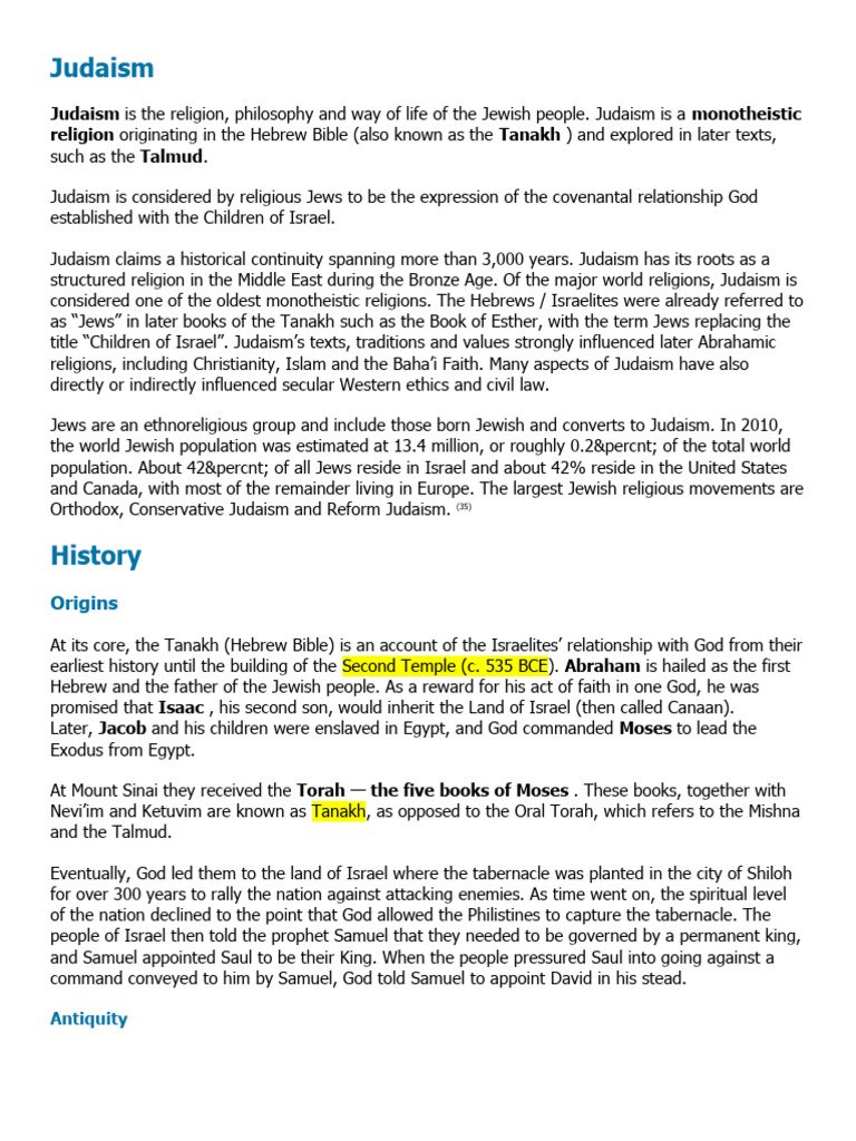 Judaism History | Download Free PDF | Pharisees | Hebrew Bible