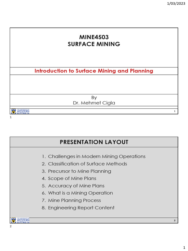 MINE4503 - 01 - Introduction To Surface Mining and Planning - 020 - PRESENTATION - 01 ...