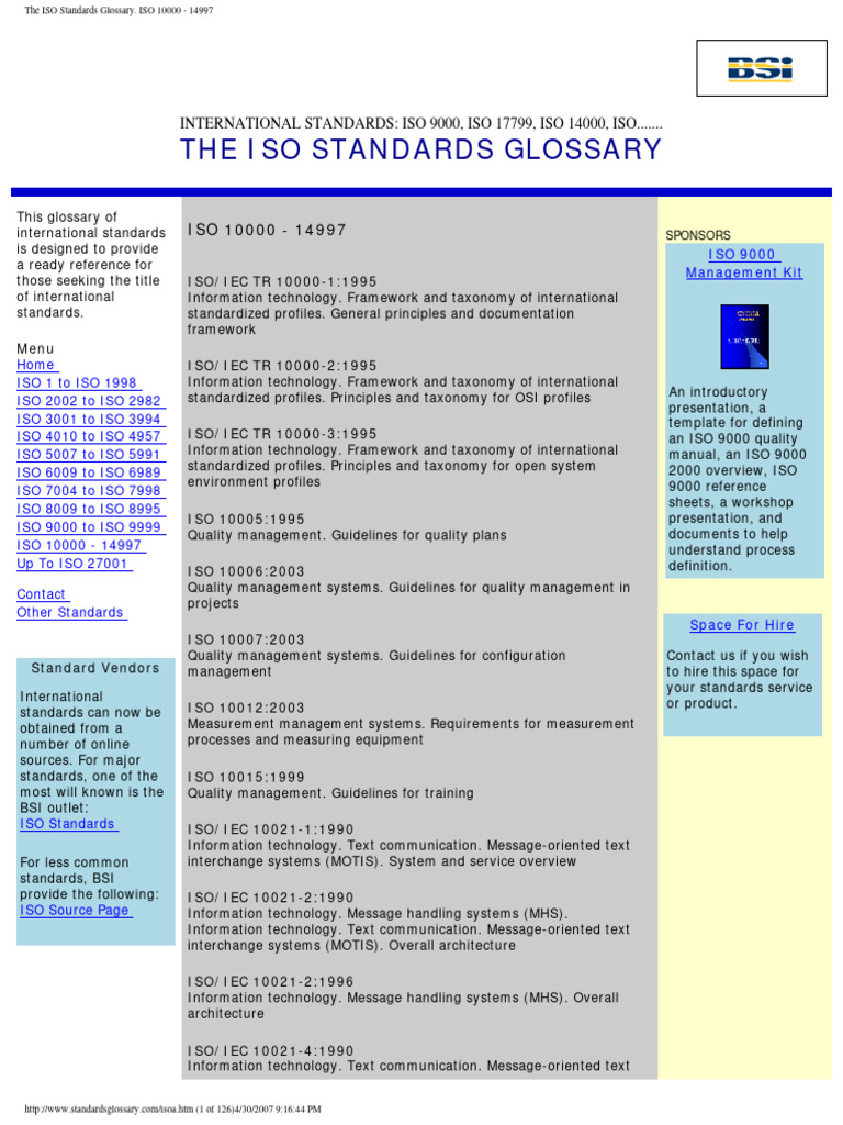 ISO Standards Glossary: 10000-14997 | PDF | Osi Model