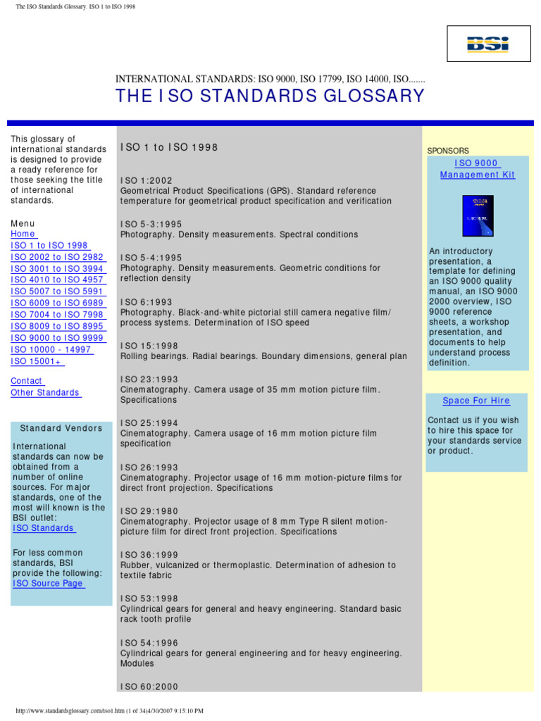 The ISO Standards Glossary. ISO 1 To ISO 1998 | PDF | Belt (Mechanical) | Screw
