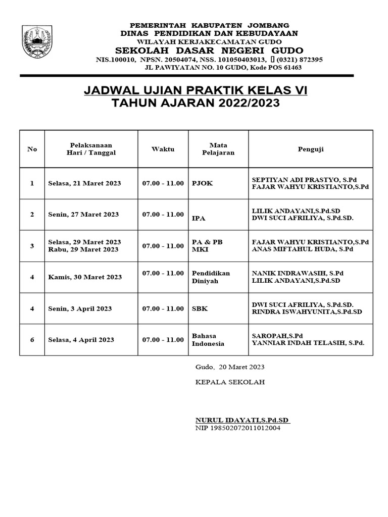 Jadwal Ujian Praktik | PDF