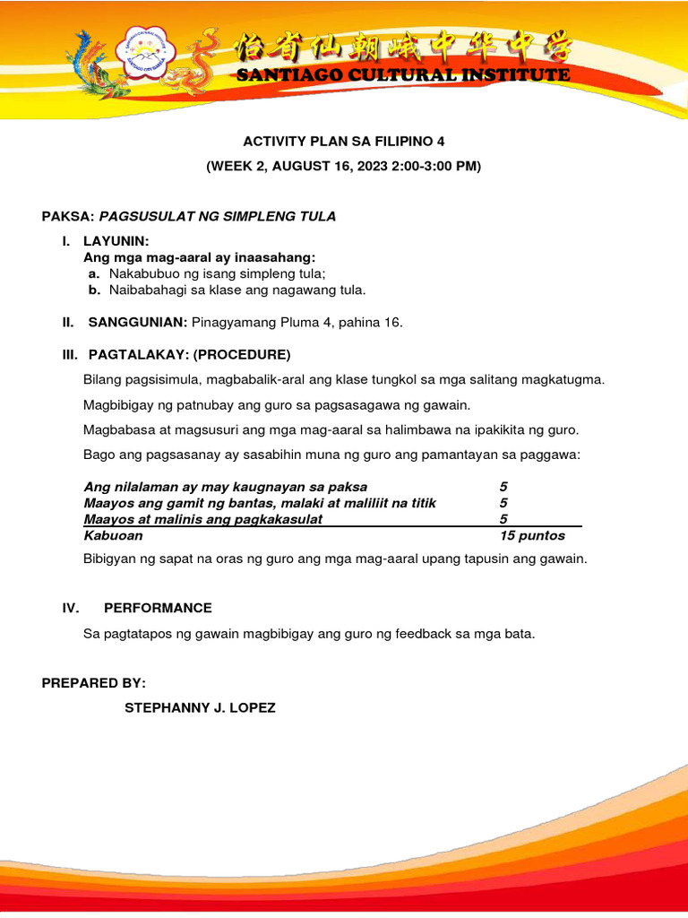 Activity Plan-Fil 4-Pagsulat NG Isang Simpleng Tula | PDF