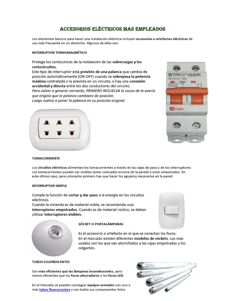 Accesorios Eléctricos Básicos | Descargar gratis PDF | Ingenieria Eléctrica | Lámpara fluorescente