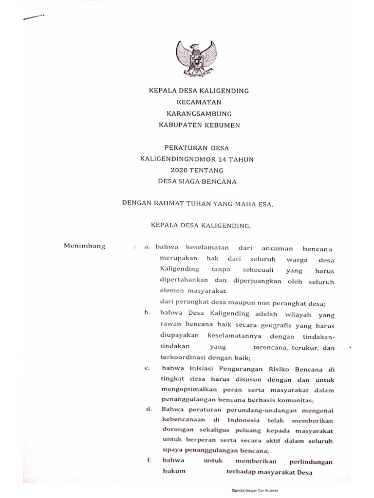 Contoh Perdes Kelurahan Siaga Bencana | PDF
