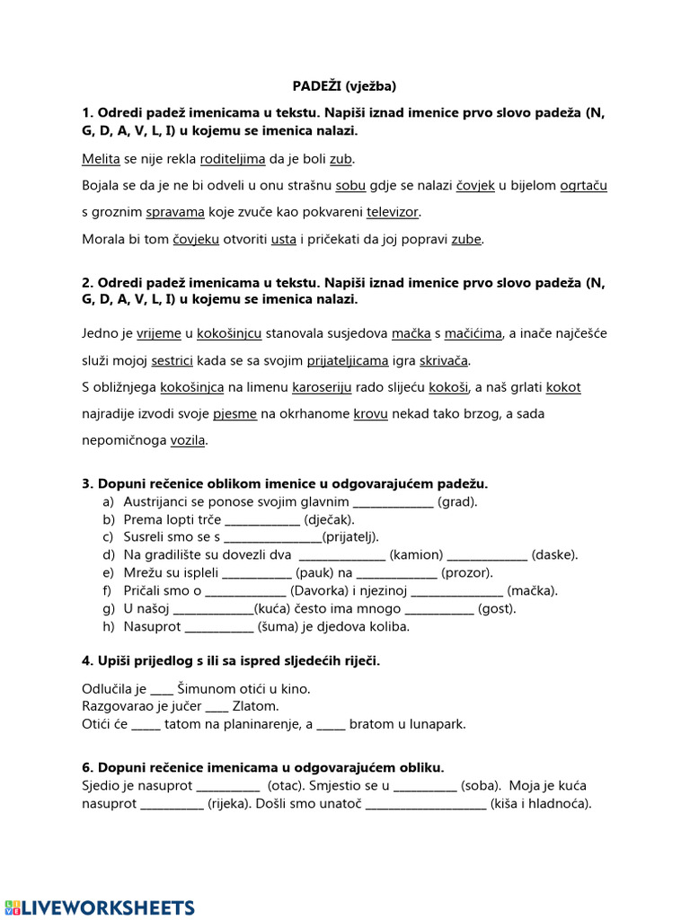 PAdeži - Vježba (Generalno) | PDF