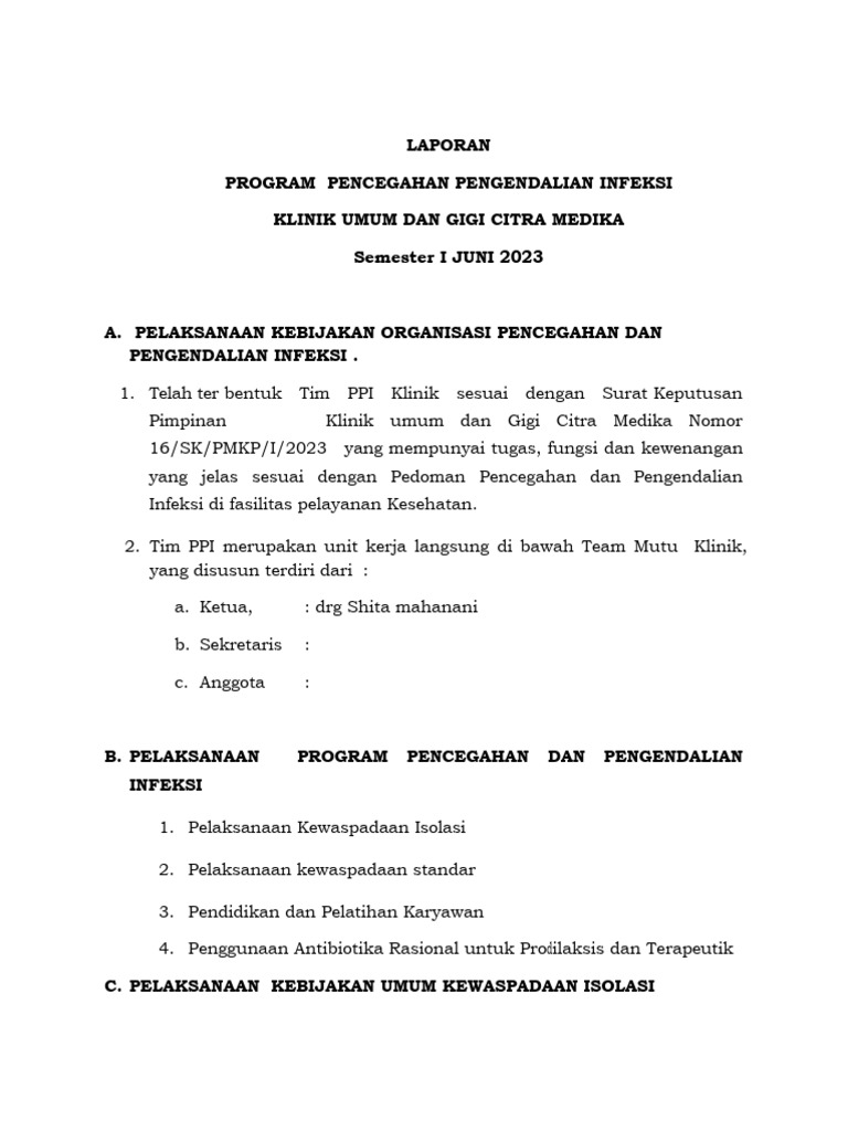 Laporan Program PPI Klinik Citra Medika | PDF
