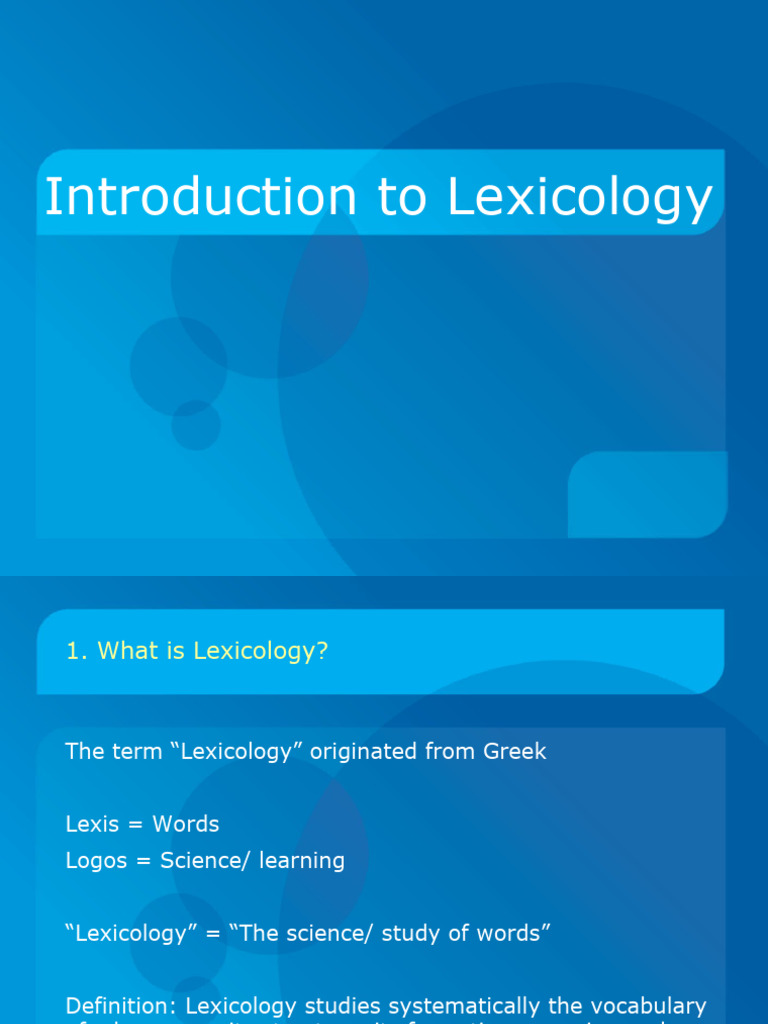 Week 1 - Introduction To Lexicology | PDF | Lexicology | Word