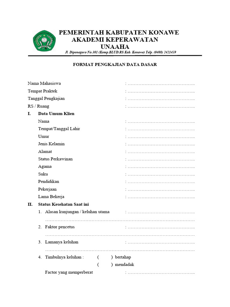 Format Pengkajian Data Dasar | PDF