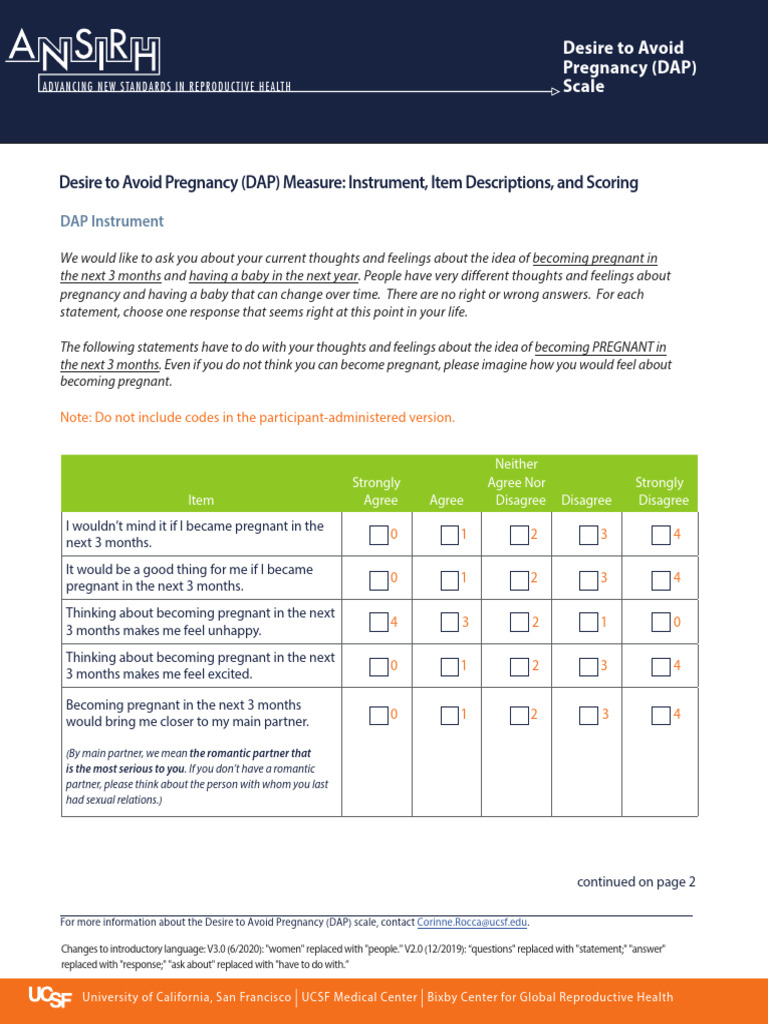 Simona Luncanu DAP Desire To Avoid Pregnancy Scale English 6-22-20 ...
