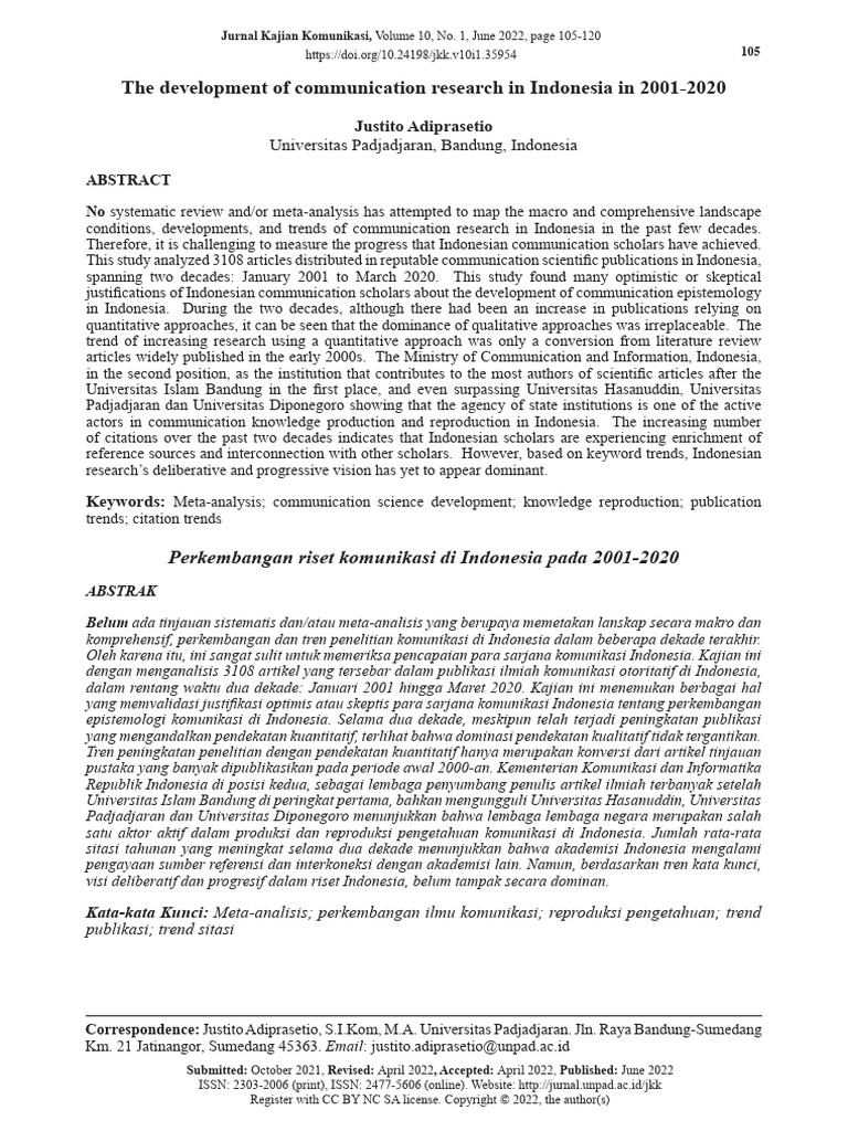 The Development of Communication Research in Indonesia in 2001-2020 | PDF | Qualitative Research ...