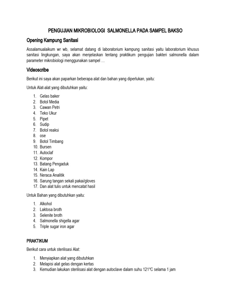 Uji mikrobiologi salmonella (baso ikan) | PDF