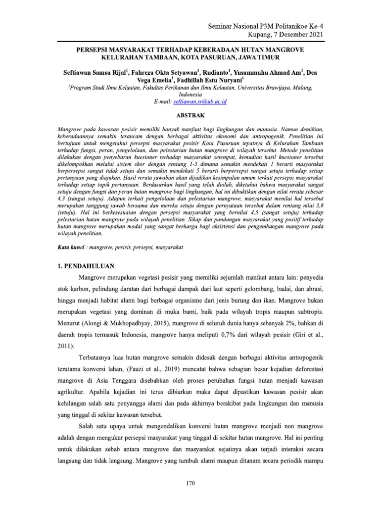 Kuesioner Persepsi Masyarakat Terhadap Mangrove | PDF