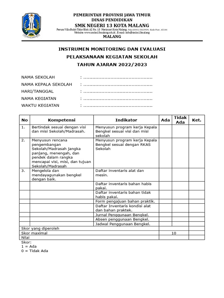 Instrumen Monitoring Dan Evaluasi Kabeng | PDF