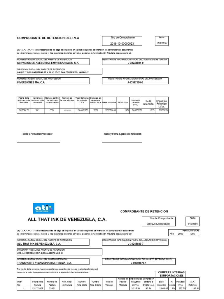 Modelo Comprobante de Retencion de Iva | PDF | Impuesto al valor ...