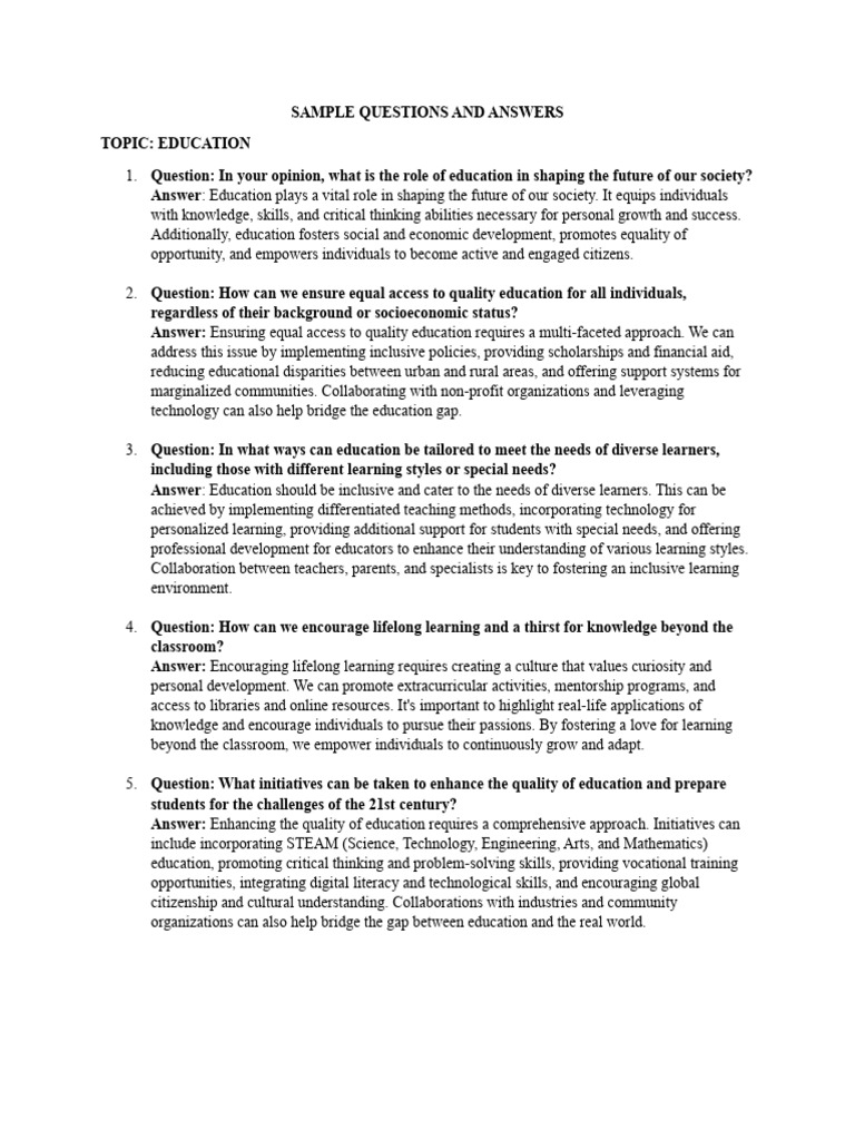 Sample Questions and Answers For Muse and Escorts 2 | PDF | Mental ...