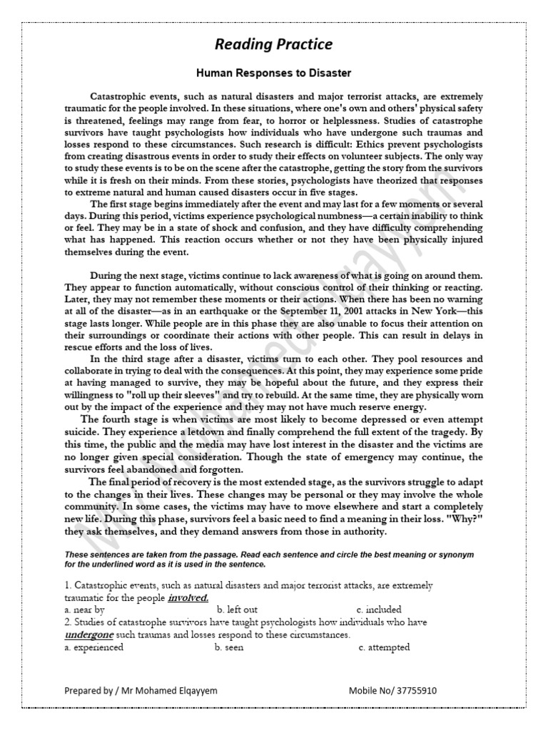 Reading Practice Human Responses | Download Free PDF | Psychological ...