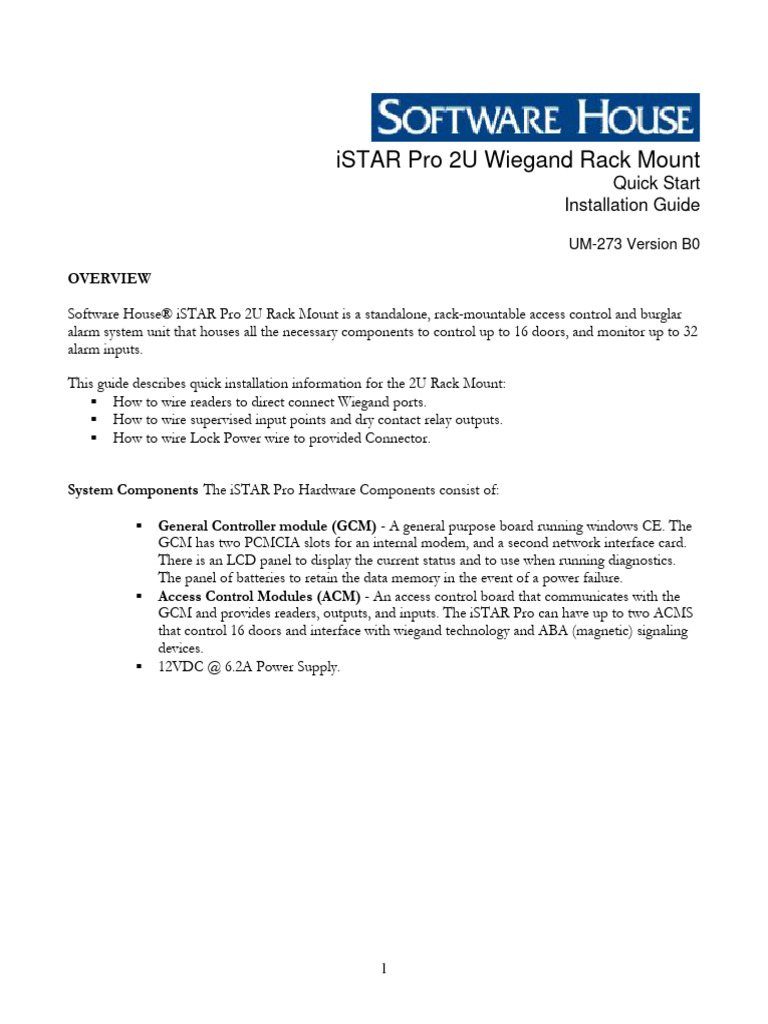 iSTAR Pro 2U Wiegand Rackmount QSG - UM273 B0 | PDF | Security Alarm ...