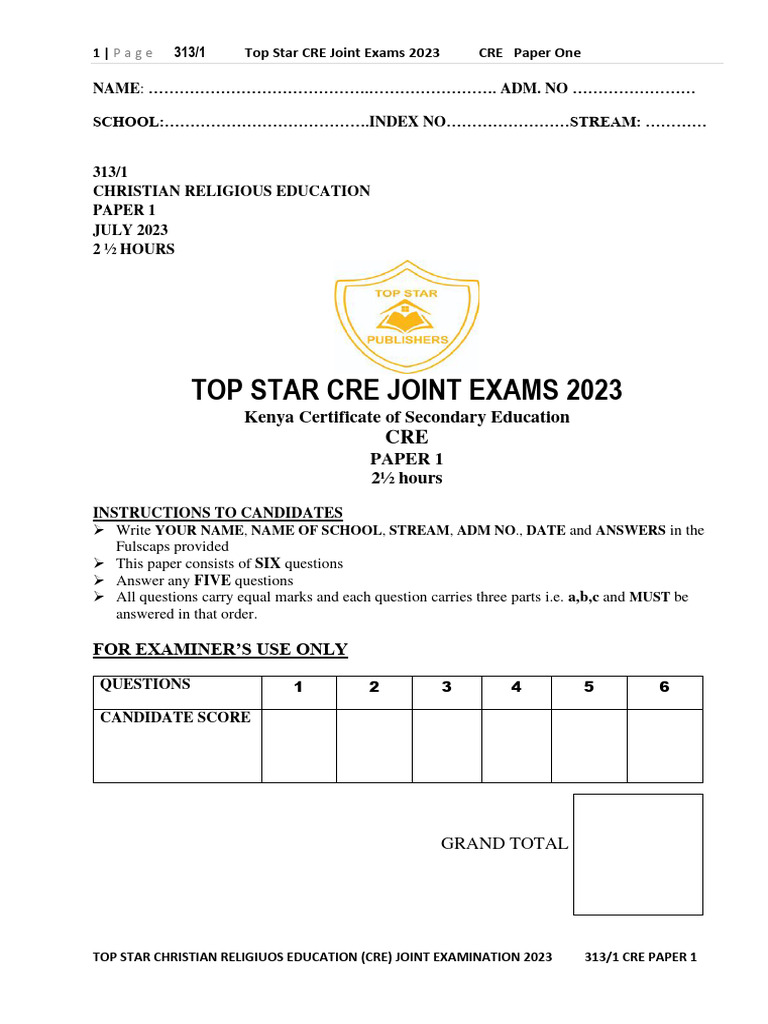 Top Star Cre P1 Questions 2023 | PDF | Prophet | Old Testament