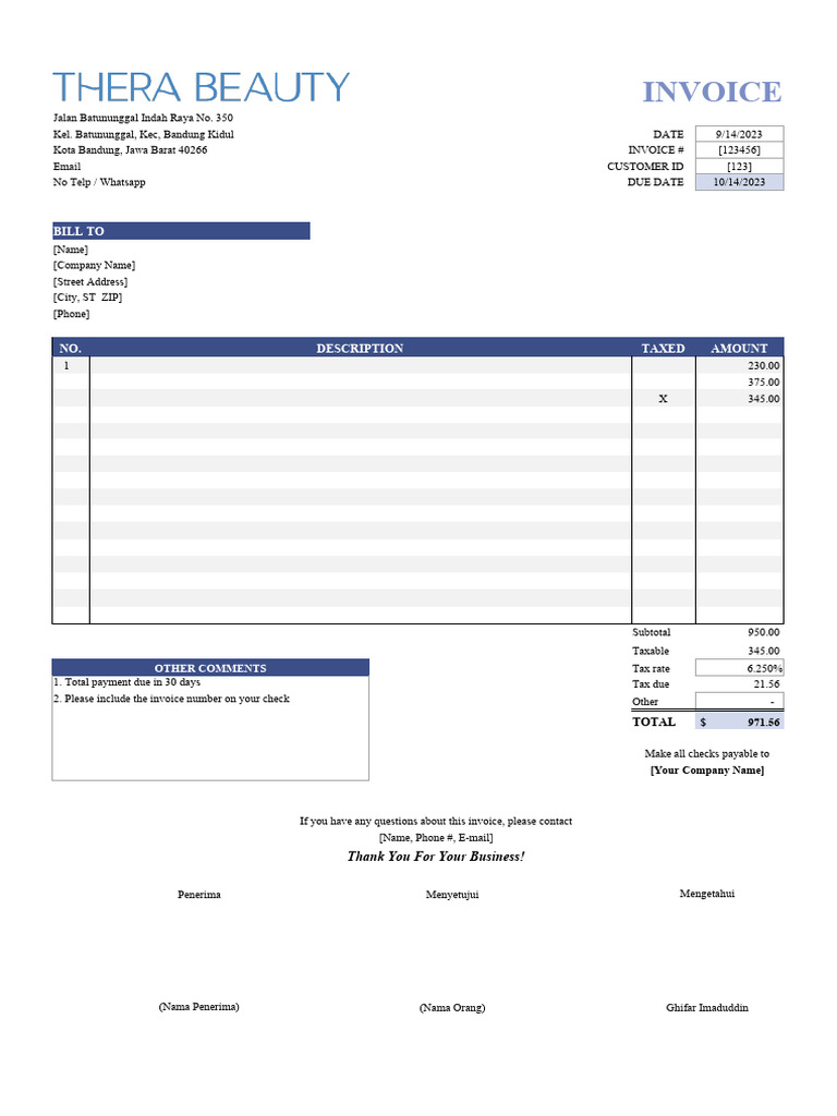Invoice-Template THERA BEAUTY | PDF | Computing
