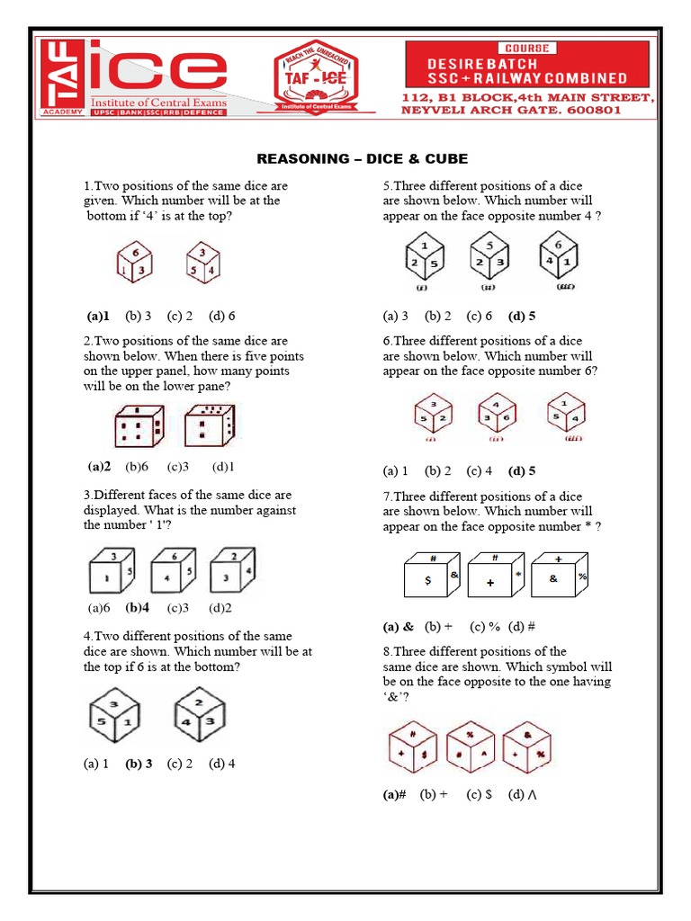 Reasoning - Dice & Cubes | Download Free PDF | Dice | Gaming Devices