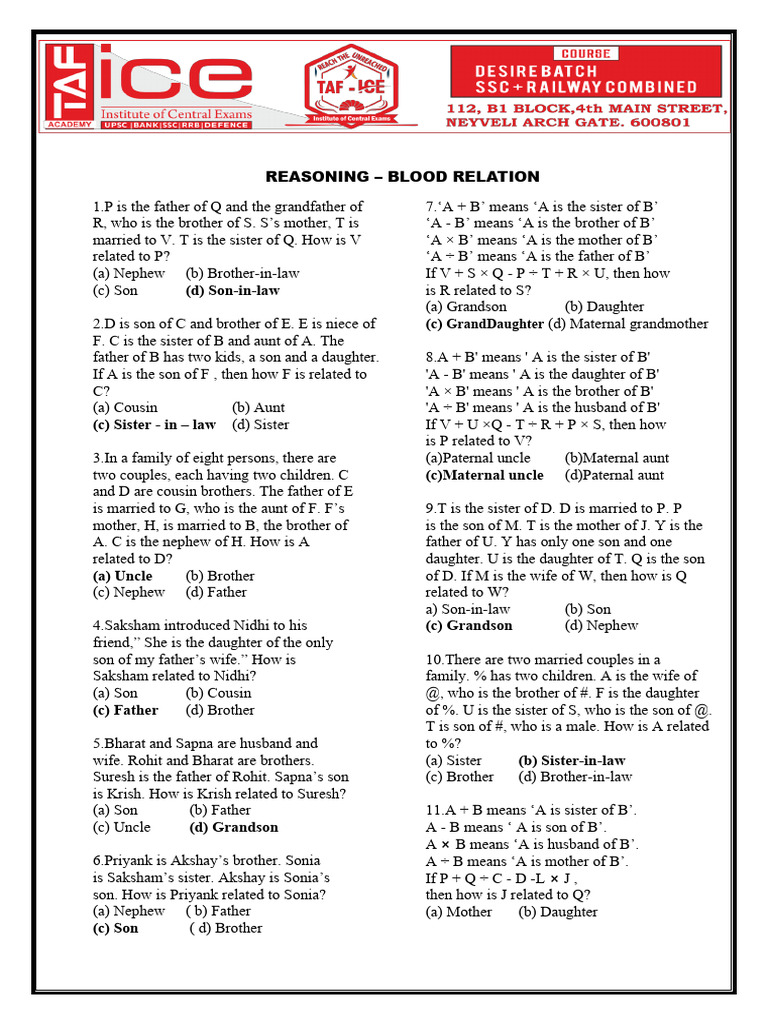 Reasoning - Blood Relation | PDF | Family | Human Reproduction