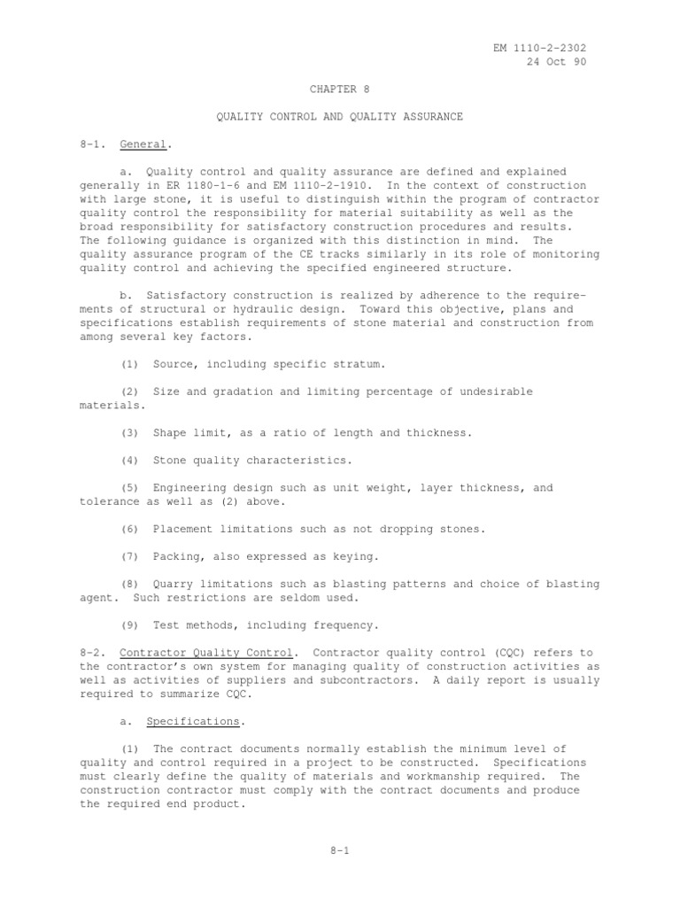 EM 1110-2-2302 (Quality Control and Quality Assurance) | PDF | Quality Assurance | Calibration