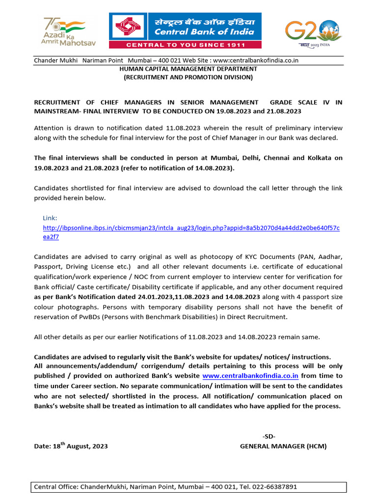 Notification - CM - FINAL INTERVIEW - CALL - LETTERS | PDF | Government