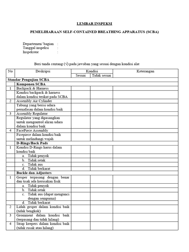 Inspeksi dan Pemeliharaan SCBA | PDF