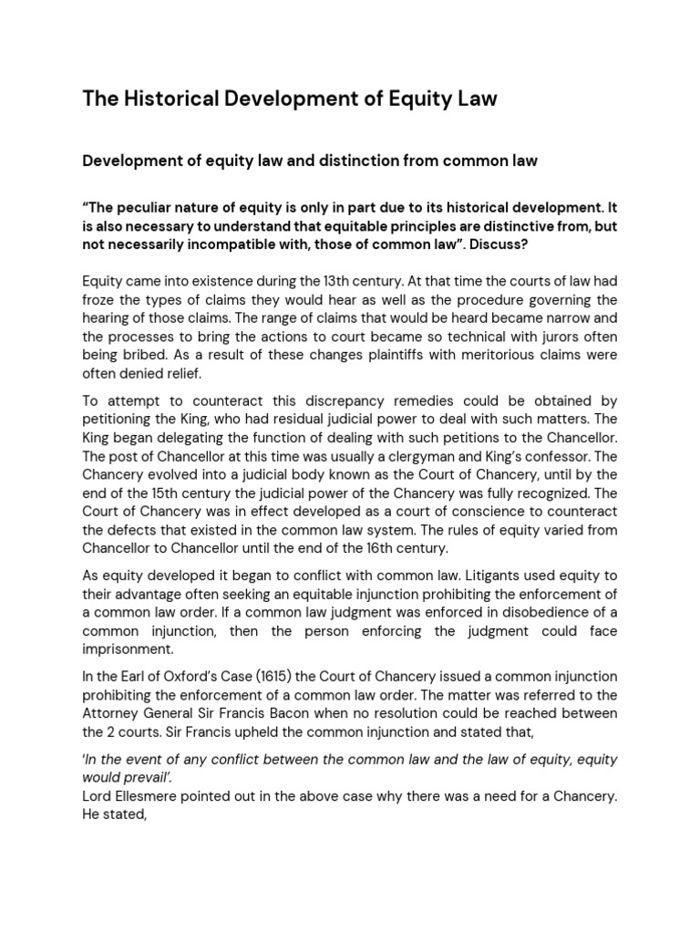 The Historical Development of Equity Law | PDF | Equity (Law) | Court ...