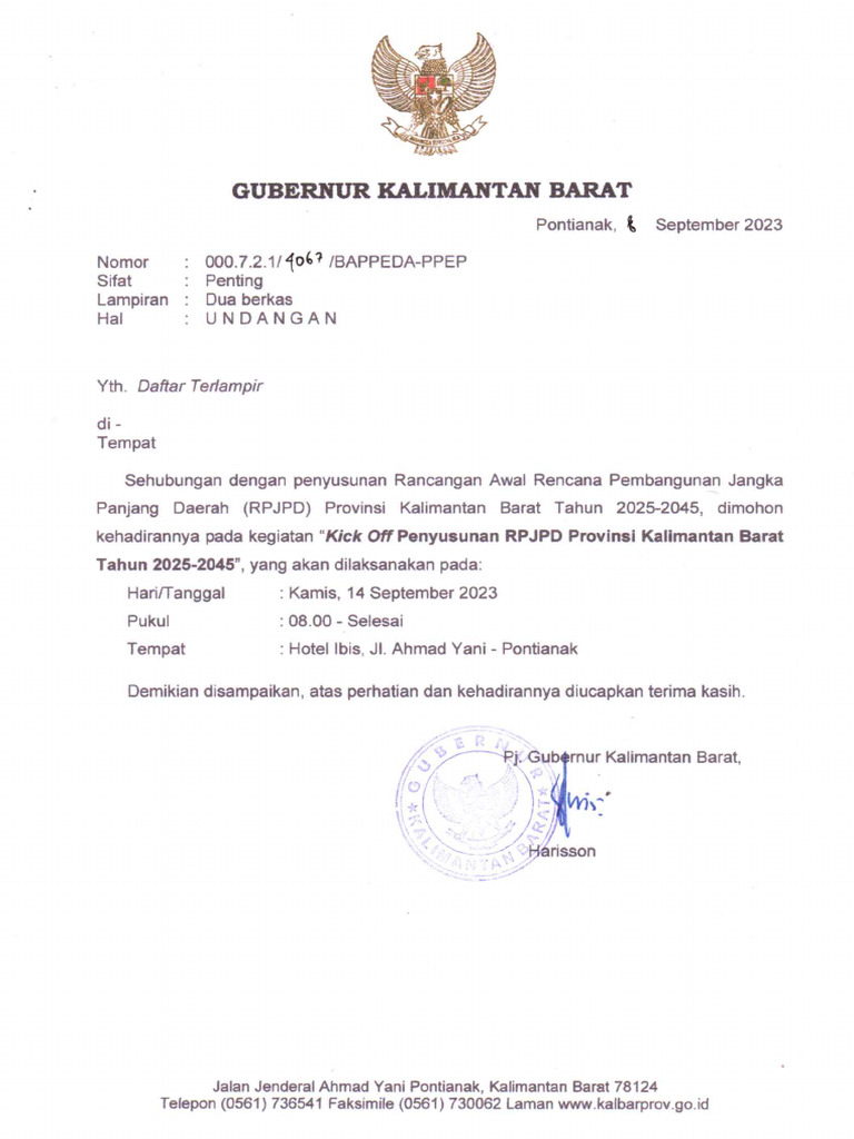 Undangan Kick Off RPJPD Prov Kalbar - 14092023 | PDF