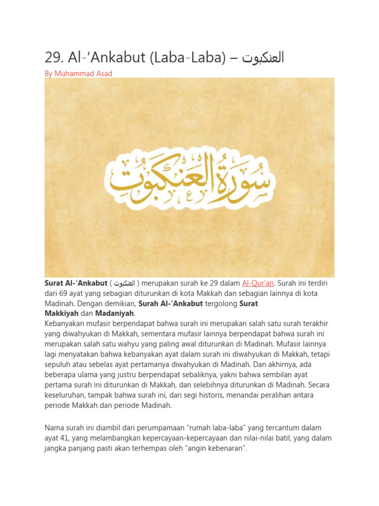 Tafsir Surah Al-Ankabut Ayat 1-69 | PDF