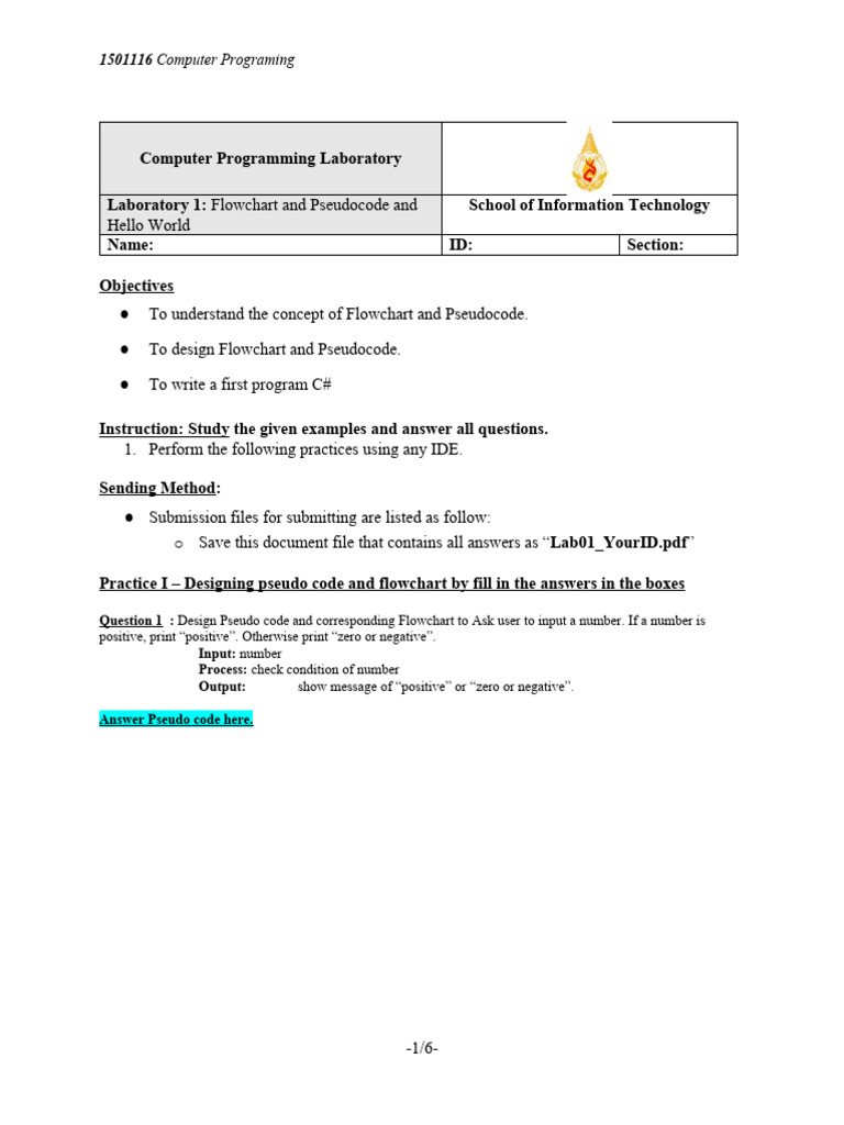 CP2022 - Lab01 - Algorithm - IntroC# - Student 2 | PDF | Computer Programming | Computer Program