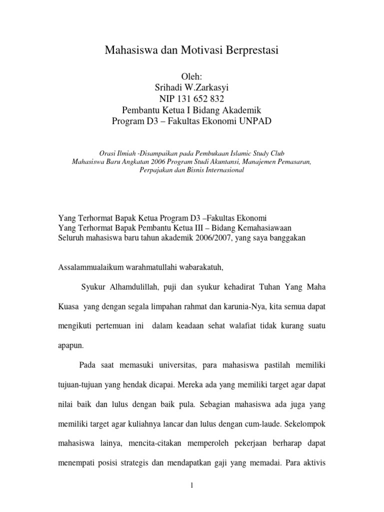 Mahasiswa Dan Motivasi Berprestasi | PDF