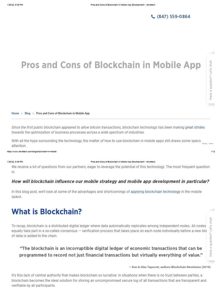 Pros and Cons of Blockchain in Mobile App Development - Velvetech | PDF ...