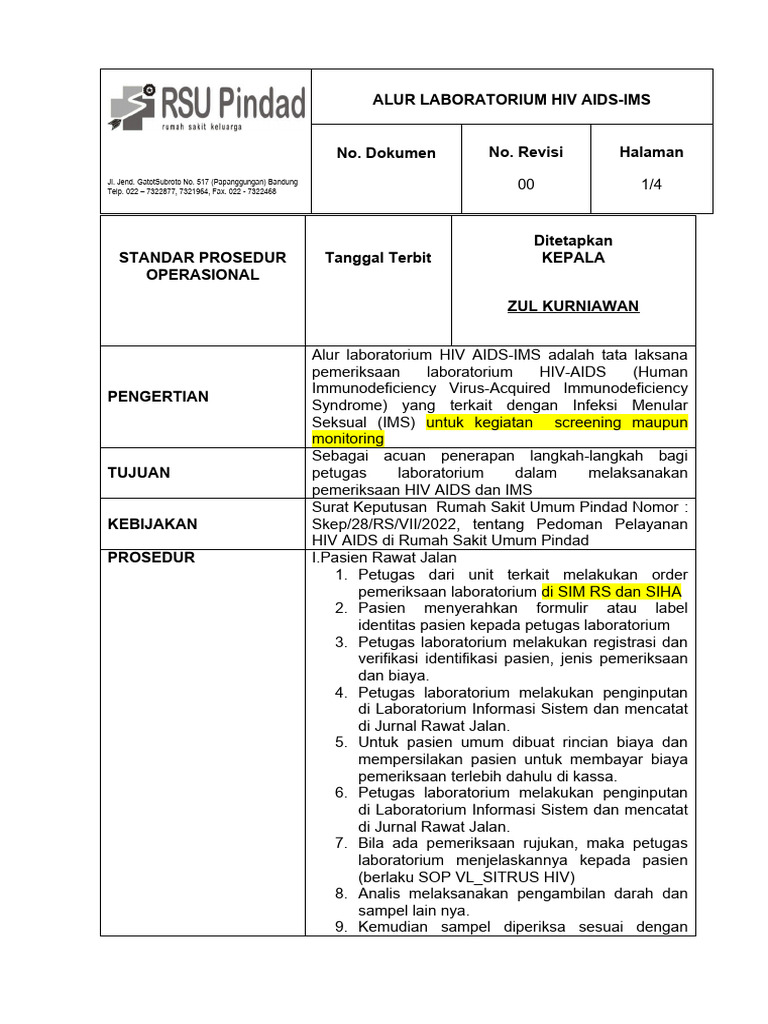 Alur Lab Hiv Aids-Ims | PDF