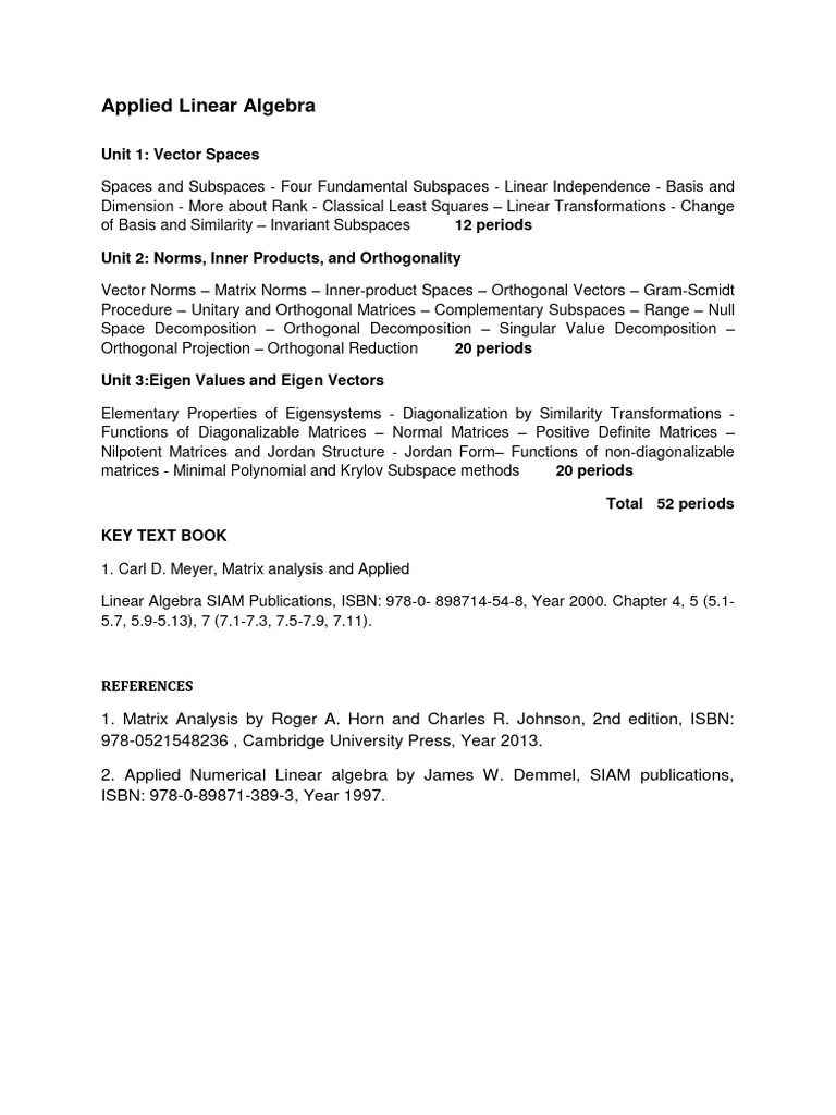 Applied Linear Algebra Syllabus | PDF