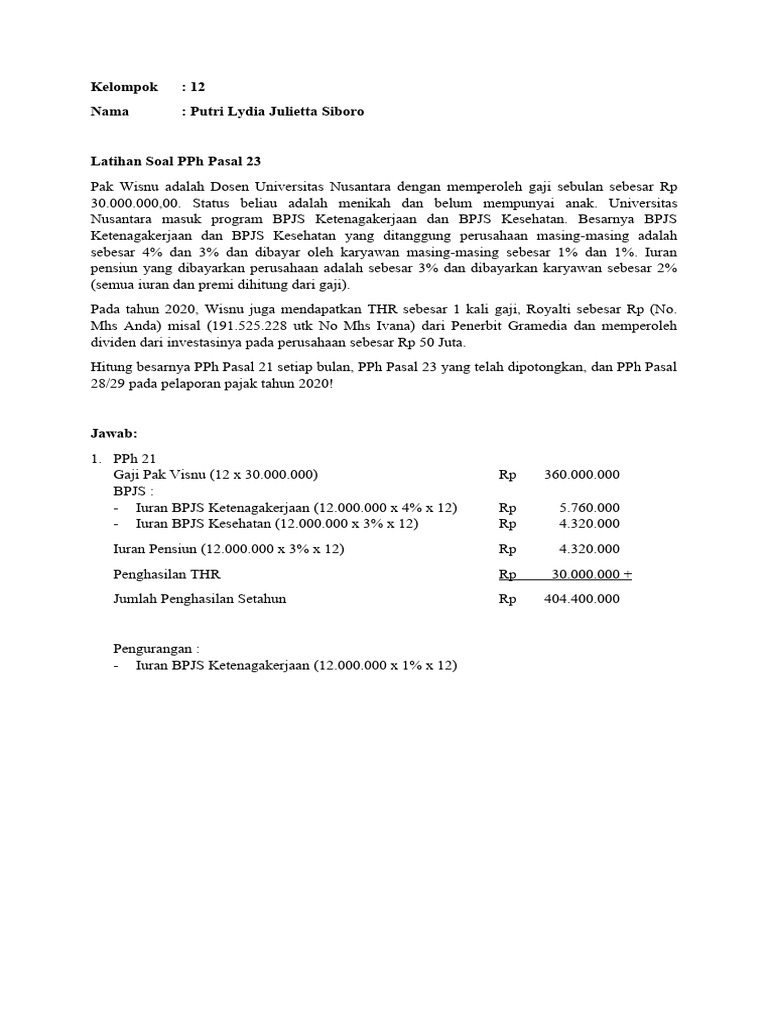 Latihan Soal PPH Pasal 23 | PDF