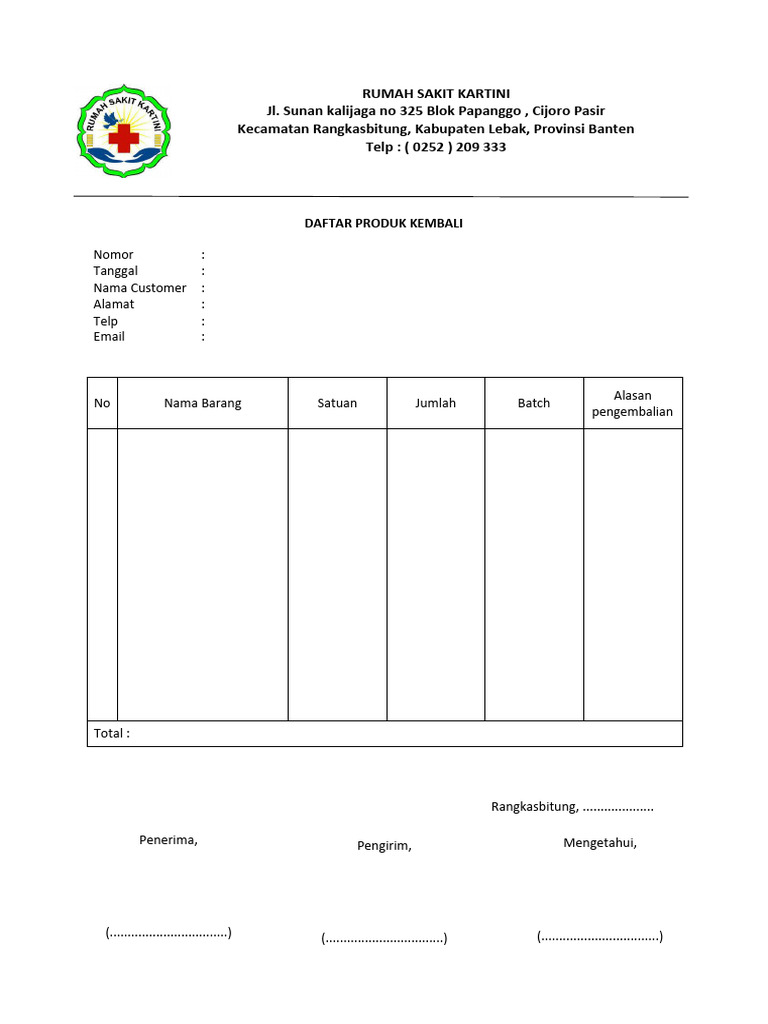 Form Daftar Produk Kembali | PDF