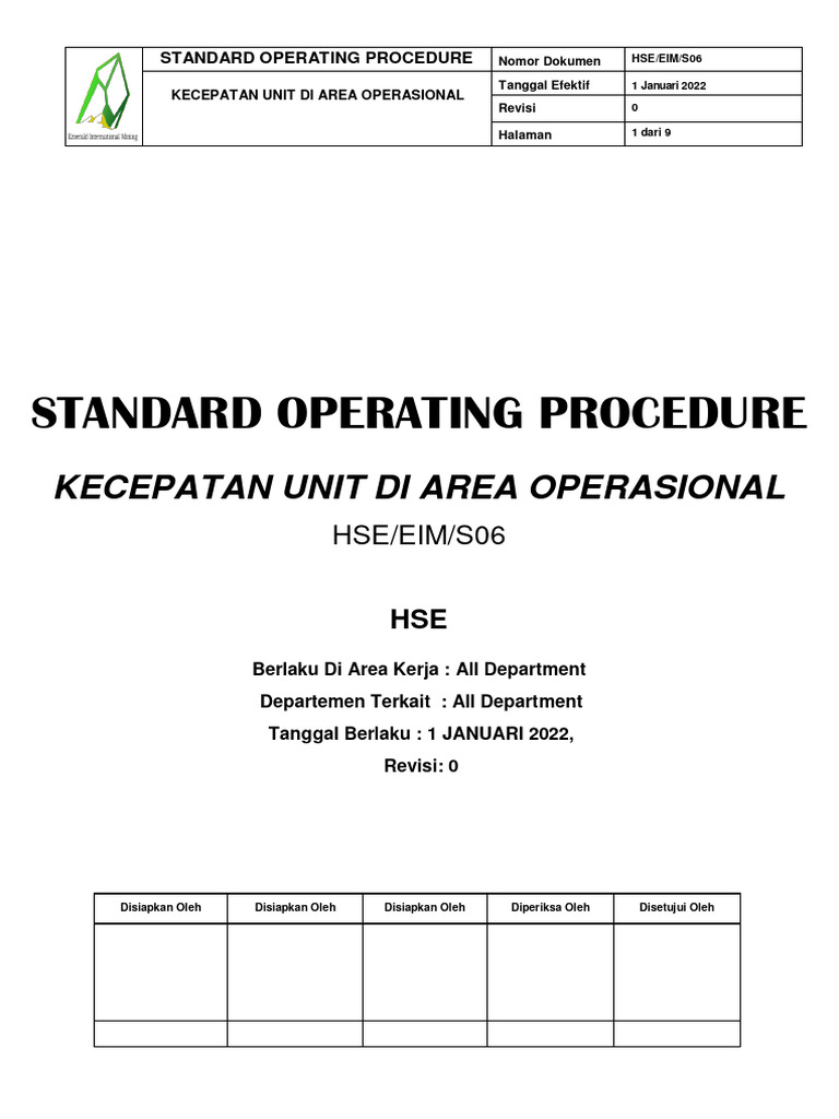 EIM - SOP - HSE - Kecepatan Di Area Operasional | PDF
