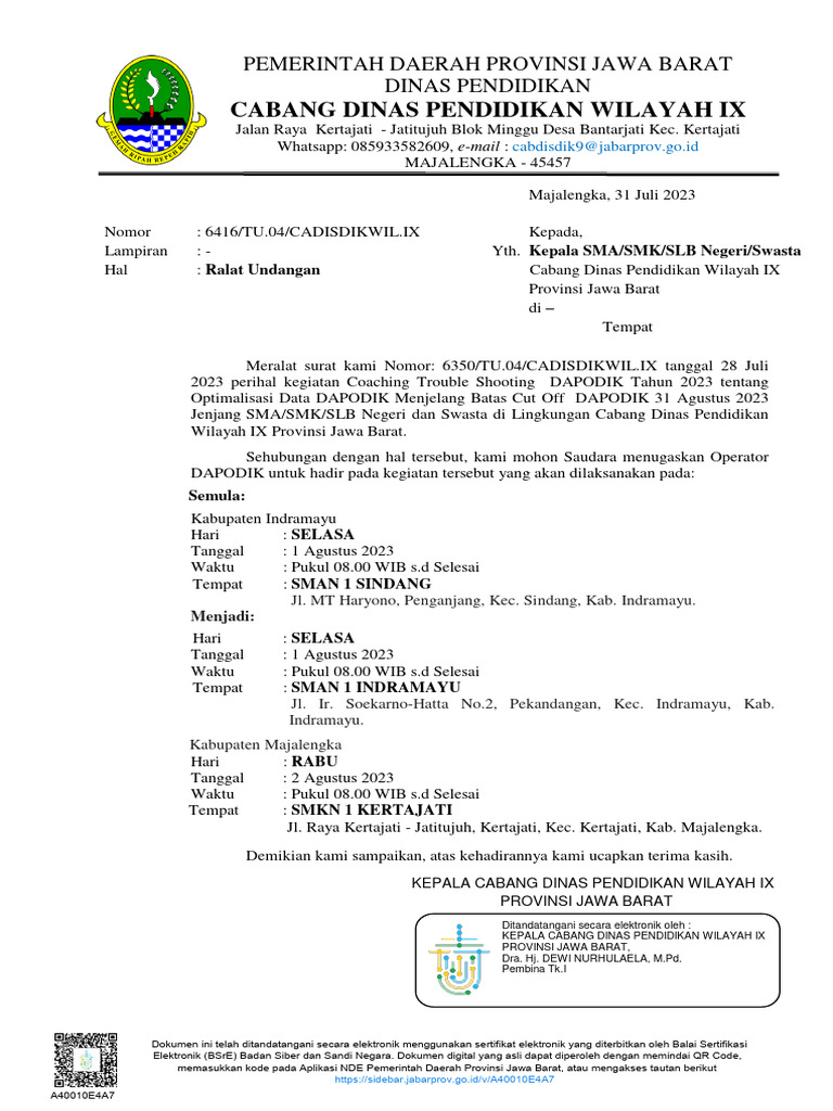 6416 Ralat Undangan Kegiatan Coaching Trouble Shooting Optimalisasi ...