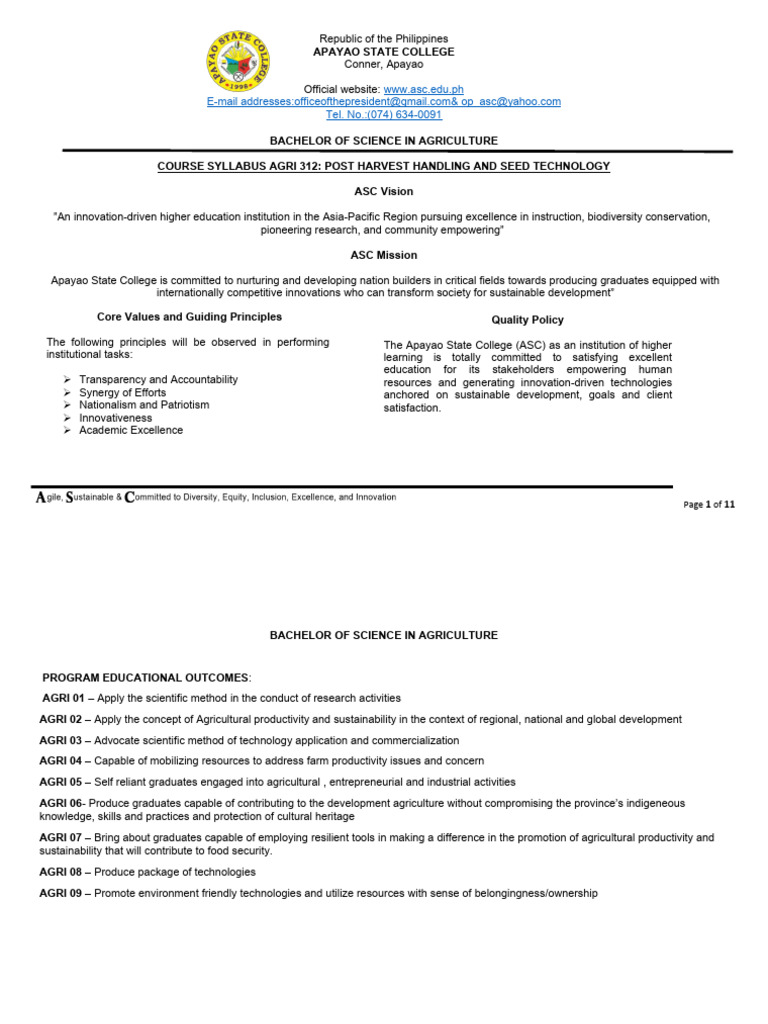 Syllabus Agric 312 | PDF | Seed | Postharvest