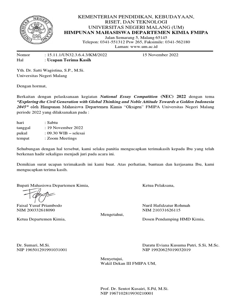 Surat Ucapan Terimakasih Juri Nec 1 | PDF