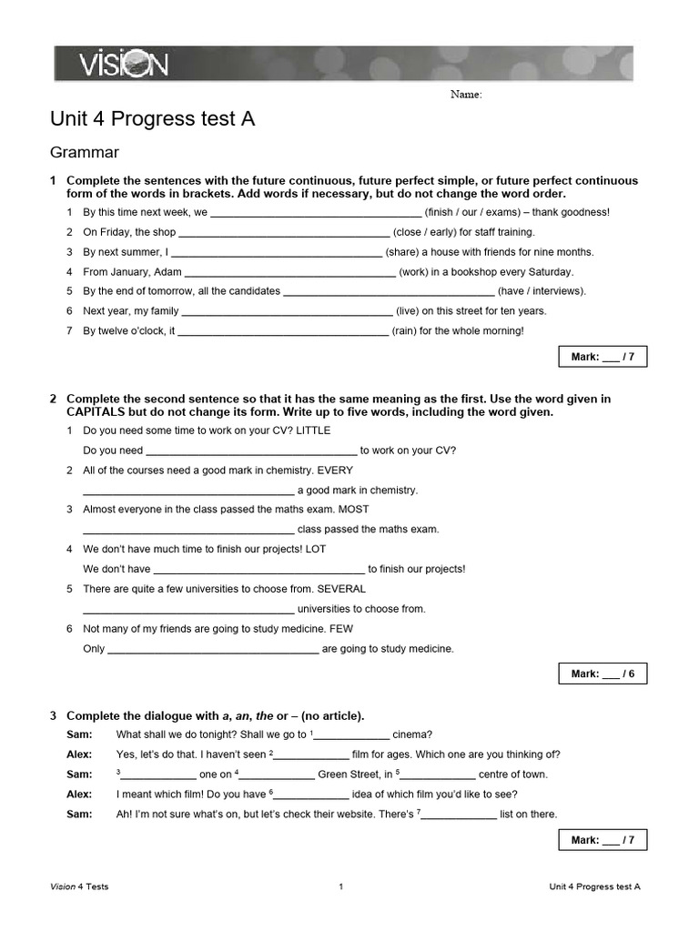 Vision L4 U4 Progress Test A | PDF