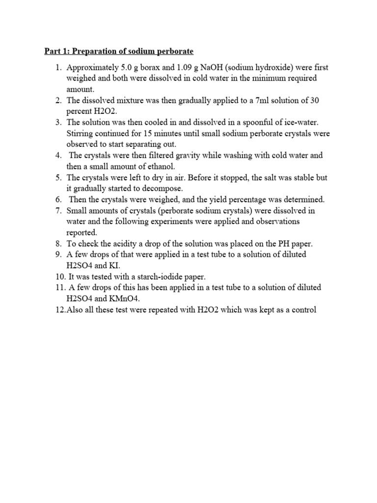 Sodium Perborate Preparation Method | PDF