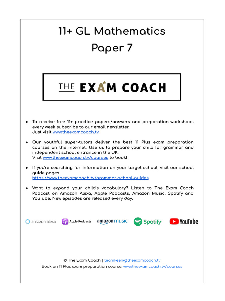 The Exam Coach GL Mathematics Paper 7 | PDF