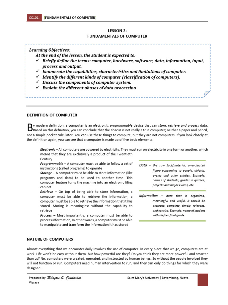 CC101 L2 Fundamentals of Computer | PDF | Personal Computers | Information