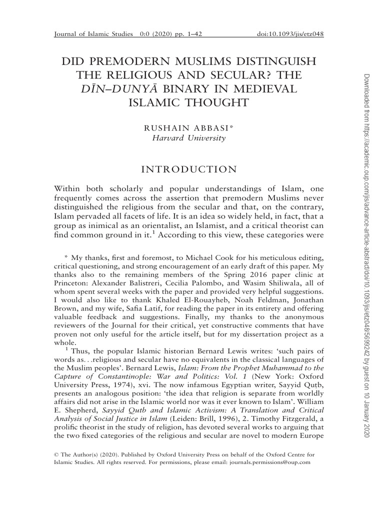 Abbasi, Rushain 2020 - Did Did Premodern Muslims Distinguish The ...