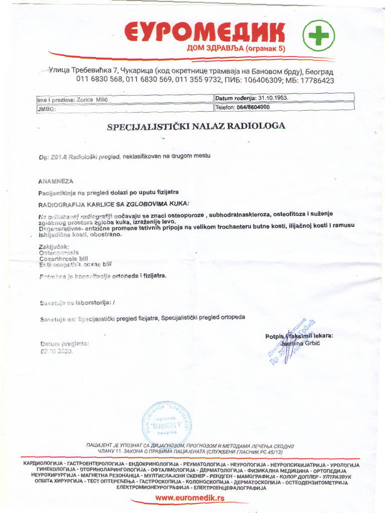 Nalaz Specijaliste | PDF