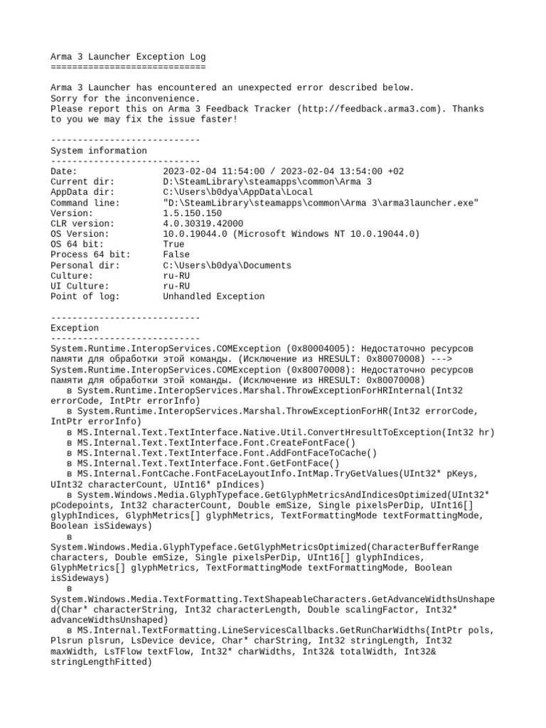 Arma3Launcher Exception 20230204T115400 | PDF | Language Integrated Query | Microsoft Software