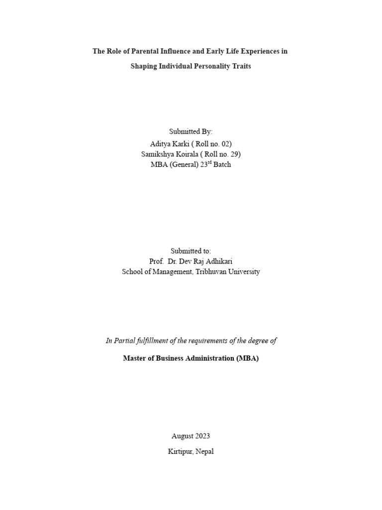 The Role of Parental Influence and Early Life Experiences in | PDF ...